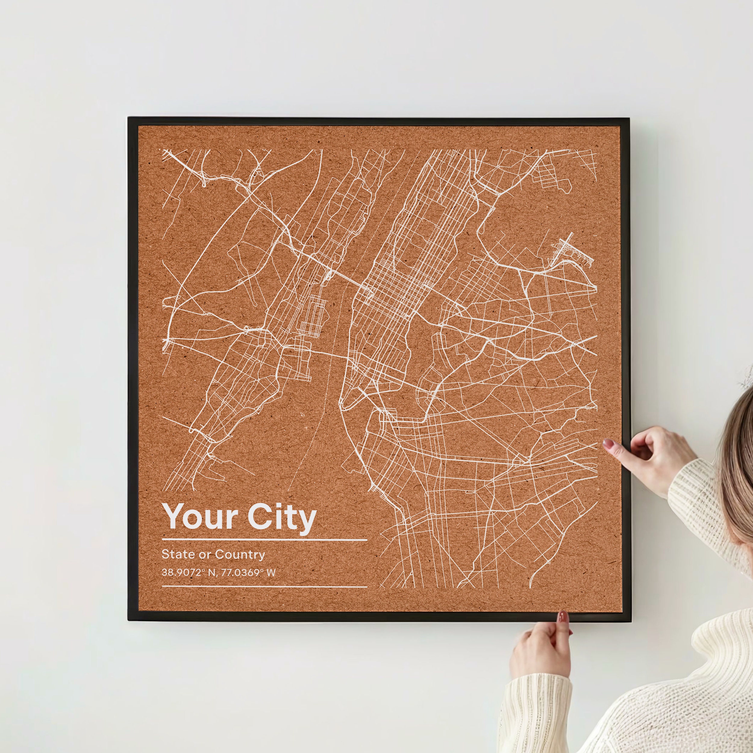 Set of 4 Custom Minimalist City Map Posters, Personalized Square Mid ...
