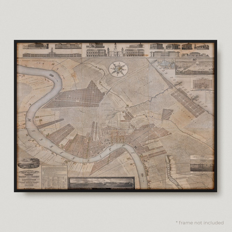1834 Map of New Orleans, Antique Map of New Orleans, Old Historical Map ...
