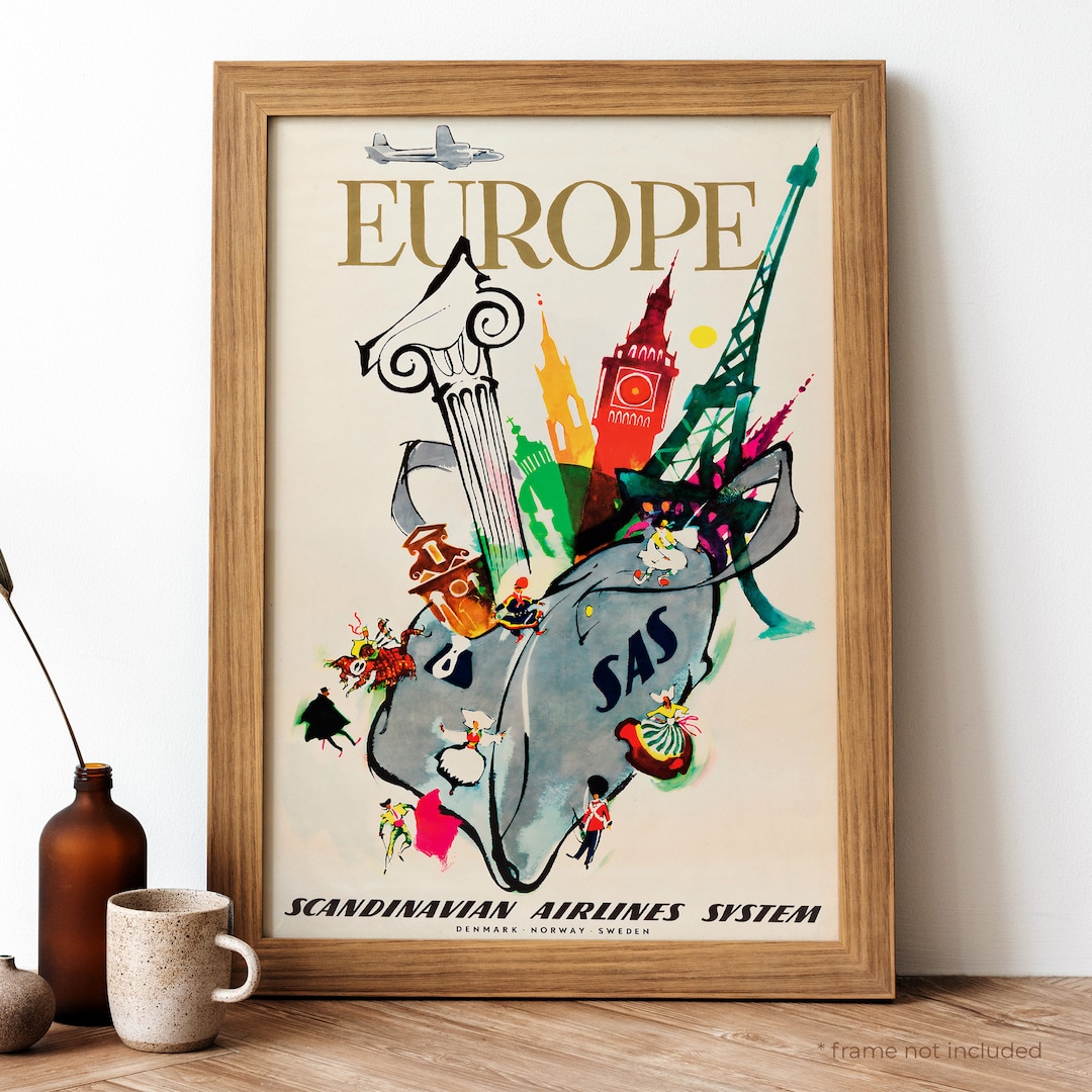 Europe Vintage Poster, Europe Retro Print, Vintage Scandinavian Travel ...