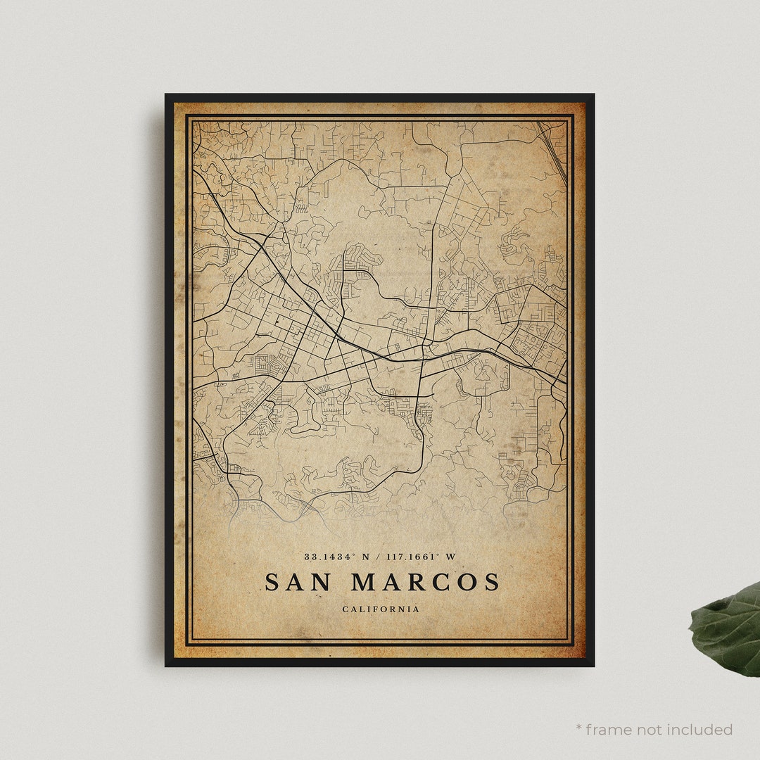 San Marcos Vintage Map Print, San Marcos Retro Map Poster, Antique ...