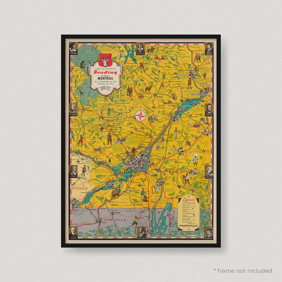 1948 Montreal Regions Vacation Map, Antique Map of Montreal, Old ...