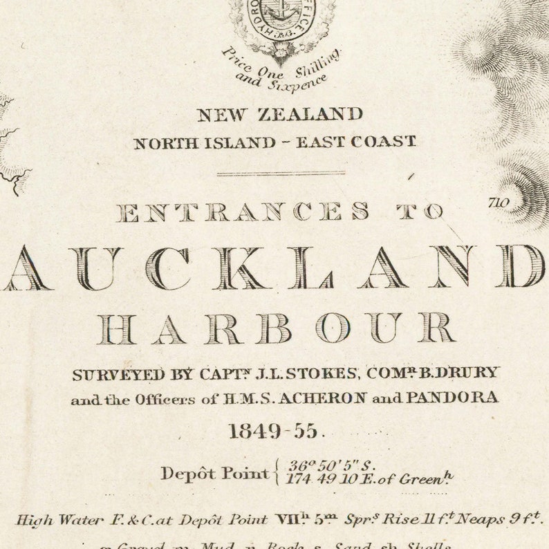 1896 Admiralty Chart Entrances to Auckland Harbor, Antique Map of ...