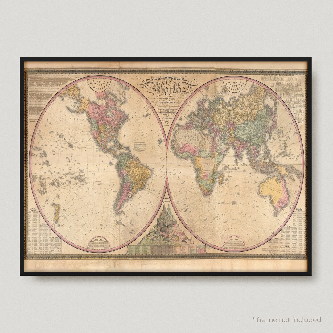 1831 A New and Authentic Map of the World, 19th Century Antique Map of ...
