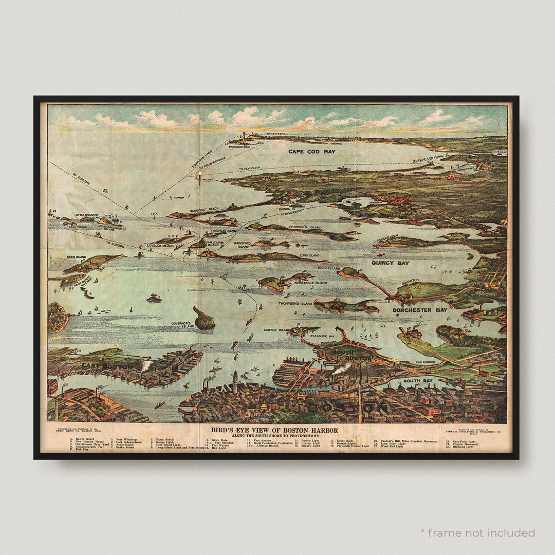 1899 View Map of Boston Harbor, Antique Map of Boston, Old Historical ...