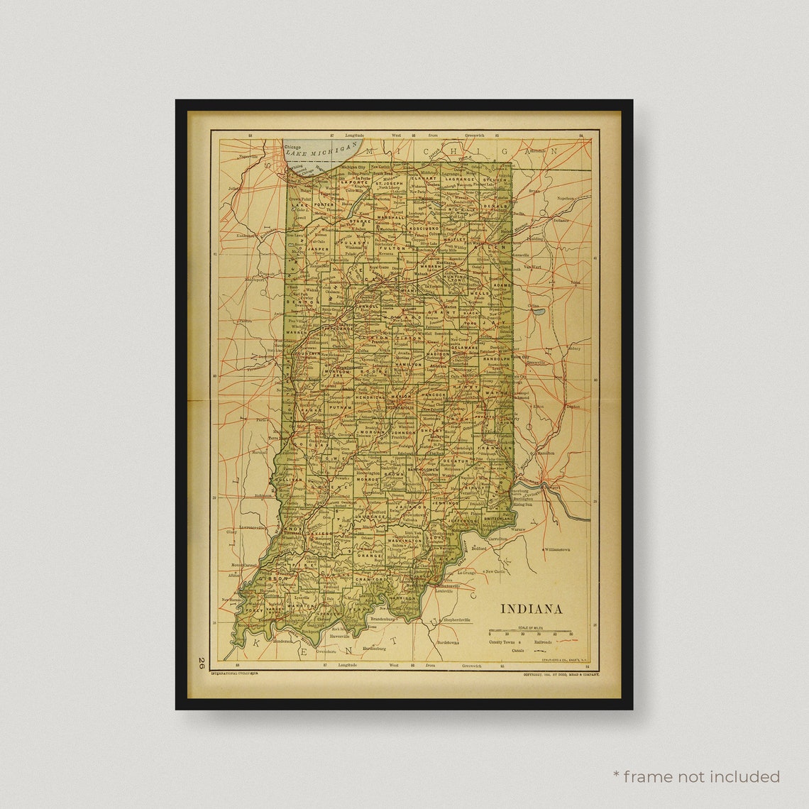 Map of Indiana Historical Map of Indiana Antique Map of - Etsy