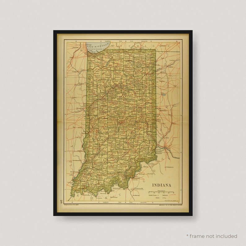 Map of Indiana Historical Map of Indiana Antique Map of - Etsy