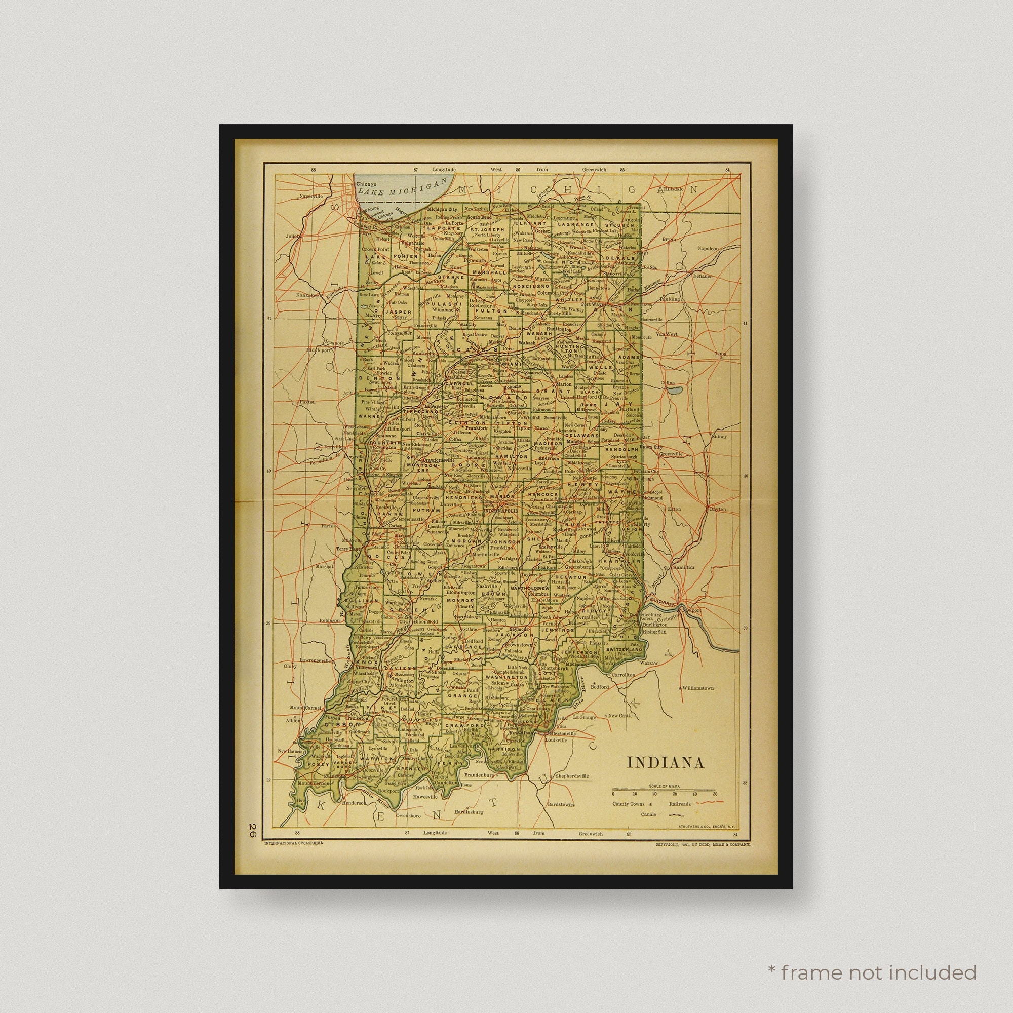 Map of Indiana Historical Map of Indiana Antique Map of - Etsy