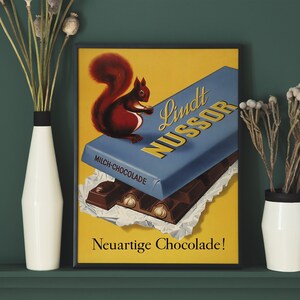 Lindt Nussor Chocolate Vintage Poster, Swiss Food Retro Print, Swiss ...