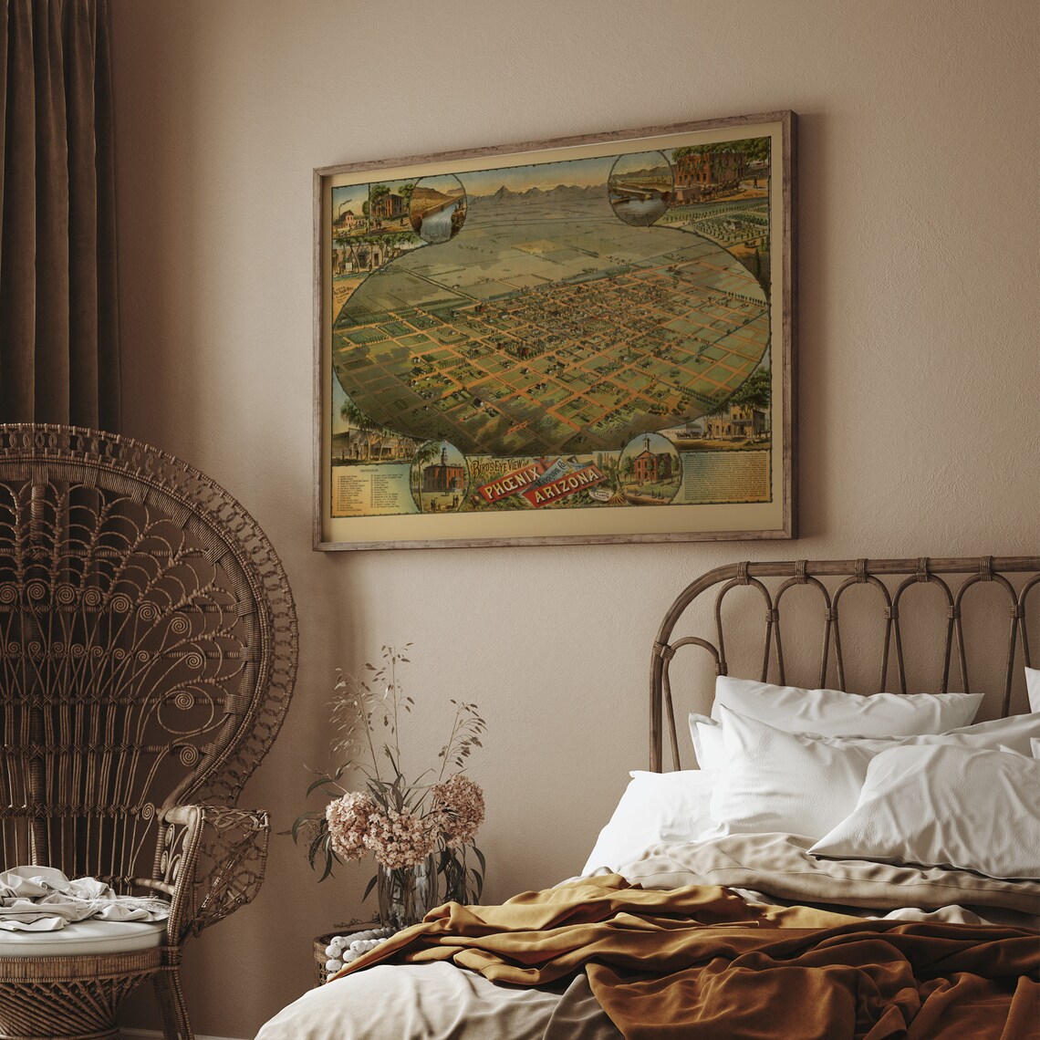 1885 Phoenix Aerial Map Antique Map of Phoenix Old - Etsy