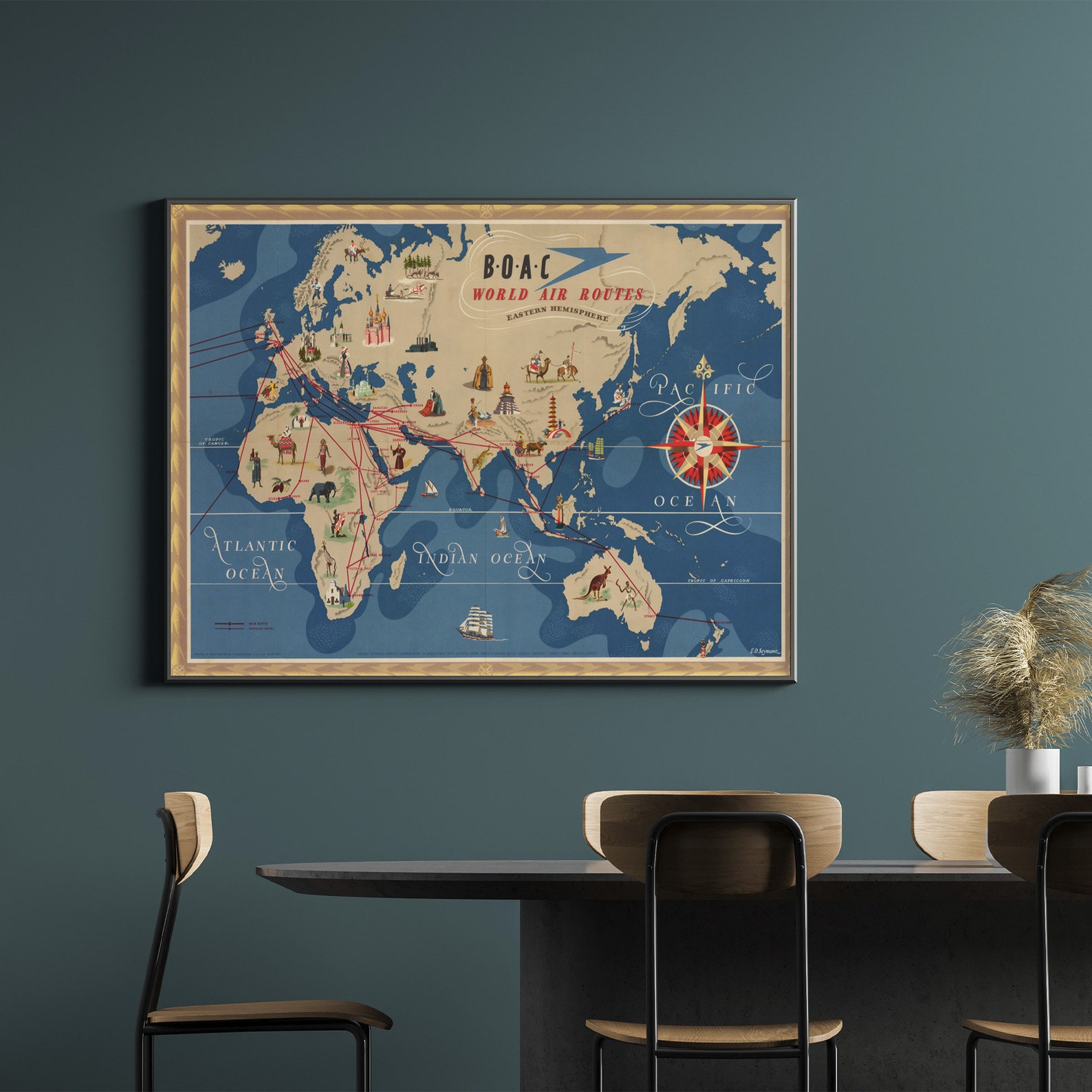World Air Routes Antique Map of the World Old Map of the - Etsy