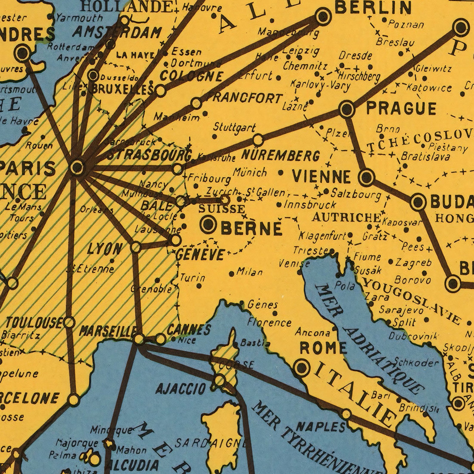 1938 Map French Air Network 20th Century Antique Map of - Etsy