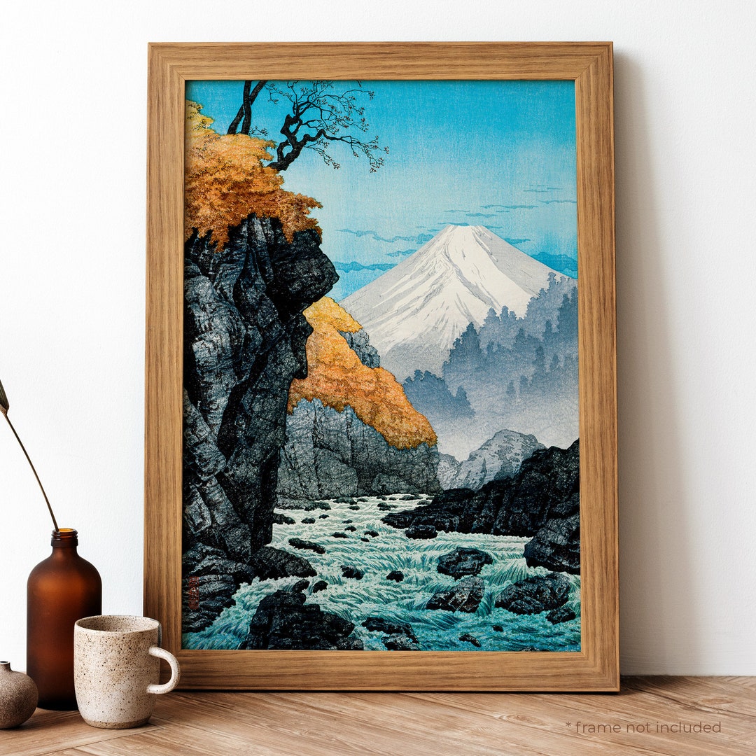 Foot of Mount Ashitaka Vintage Poster, Mount Ashitaka and River Retro ...