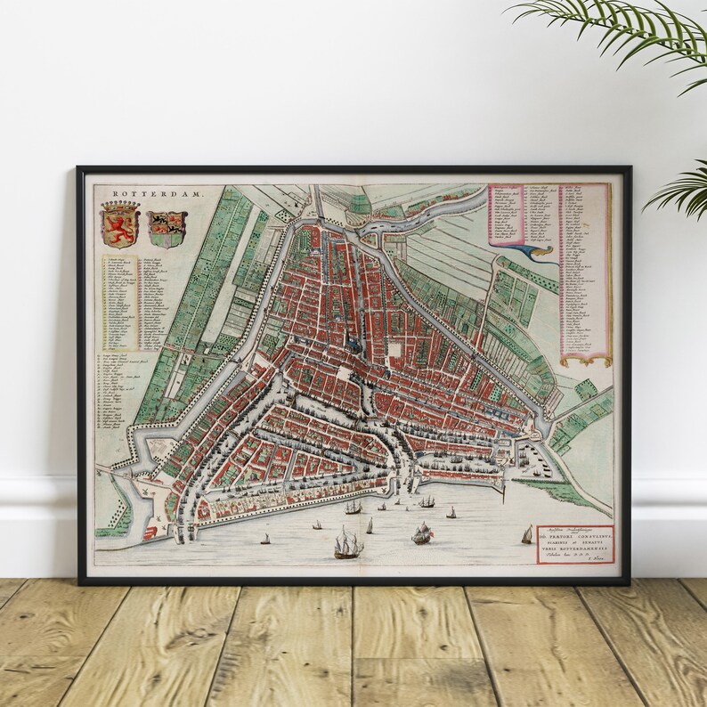 Rotterdam Blaeu, Antique Map of Rotterdam, Old Historical Map of ...