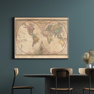 1831 A New and Authentic Map of the World, 19th Century Antique Map of ...