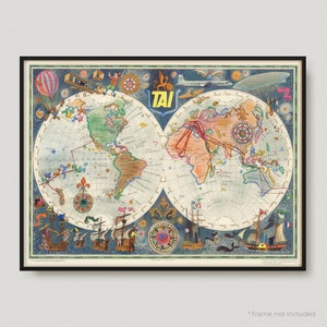 1958 Intercontinental Air Transport, 20th Century Antique Map of the ...