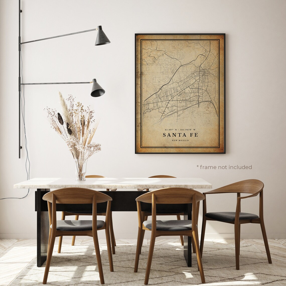 Santa Fe Vintage Map Print, Santa Fe Retro Map Poster, Antique Style ...