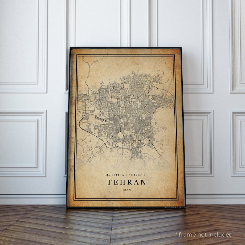 Tehran Vintage Map Print Tehran Retro Map Poster Antique - Etsy