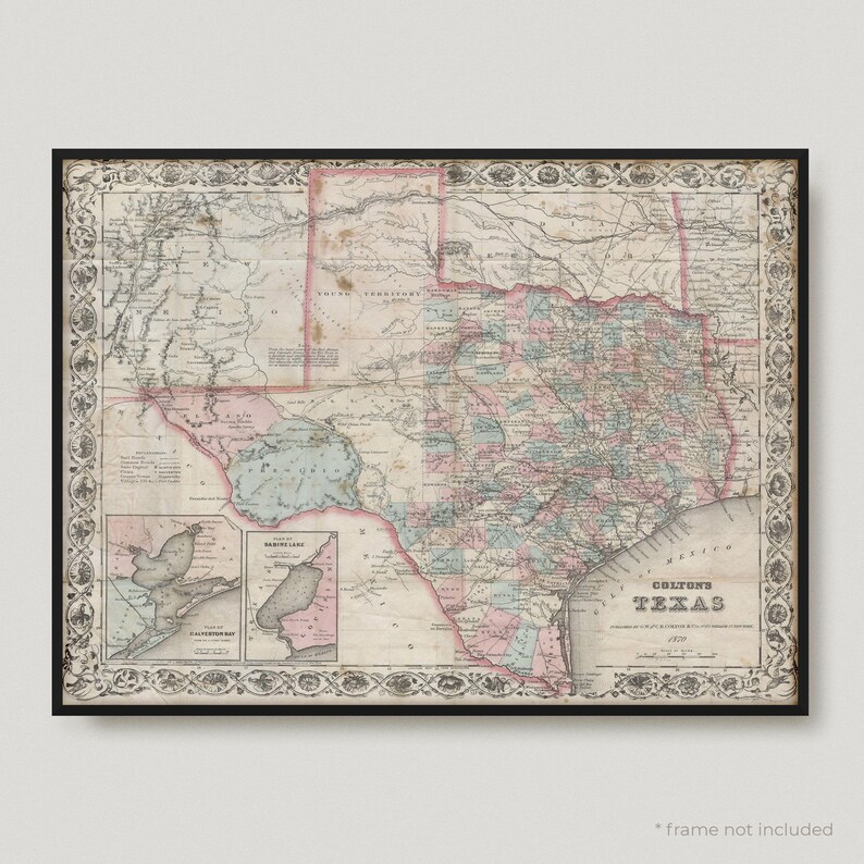 1870 Pocket Map of Texas, Historical Map of Texas, Antique Map of Texas ...