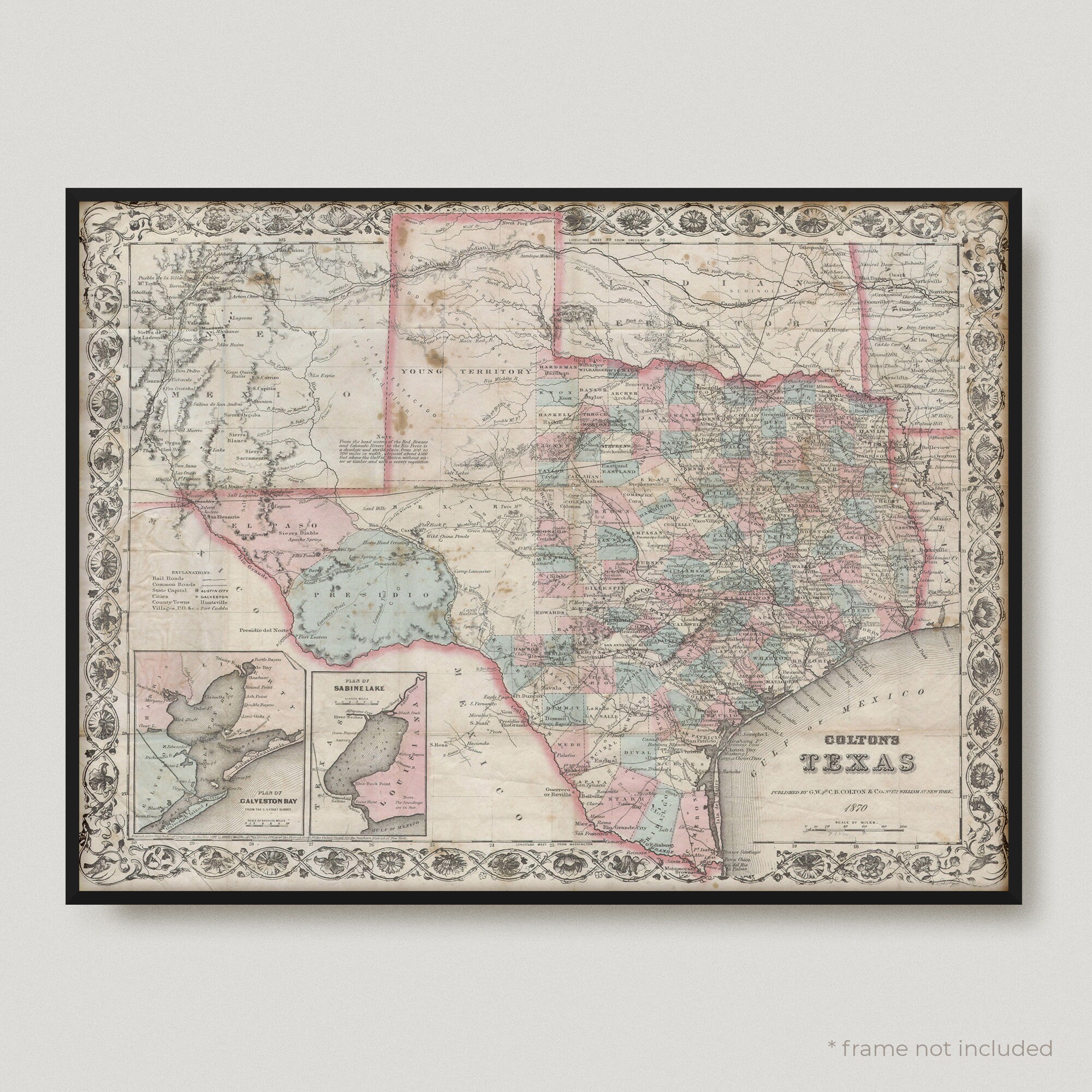 1870 Pocket Map of Texas Historical Map of Texas Antique Map - Etsy
