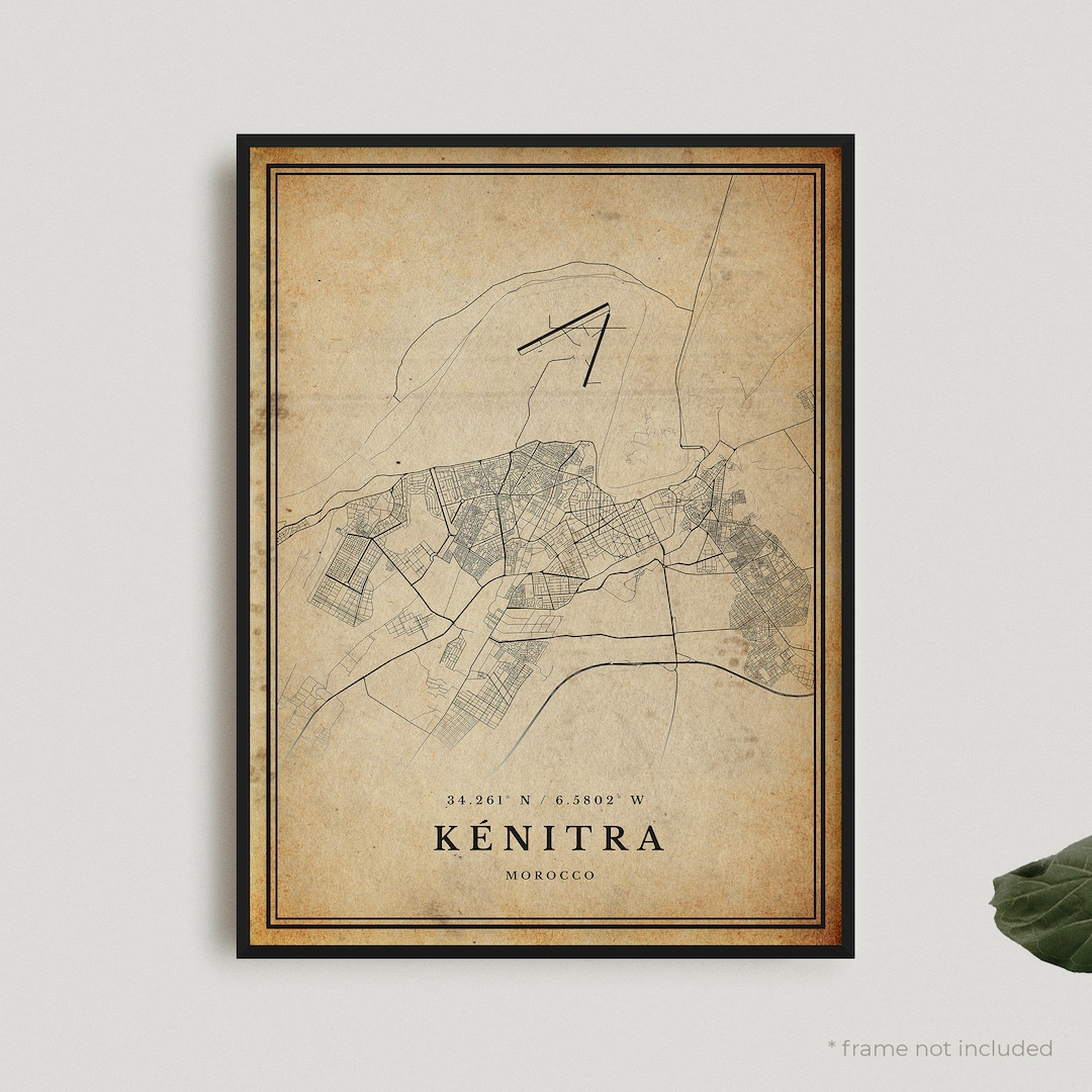 Kénitra Vintage Map Print, Kénitra Retro Map Poster, Antique Style Map ...