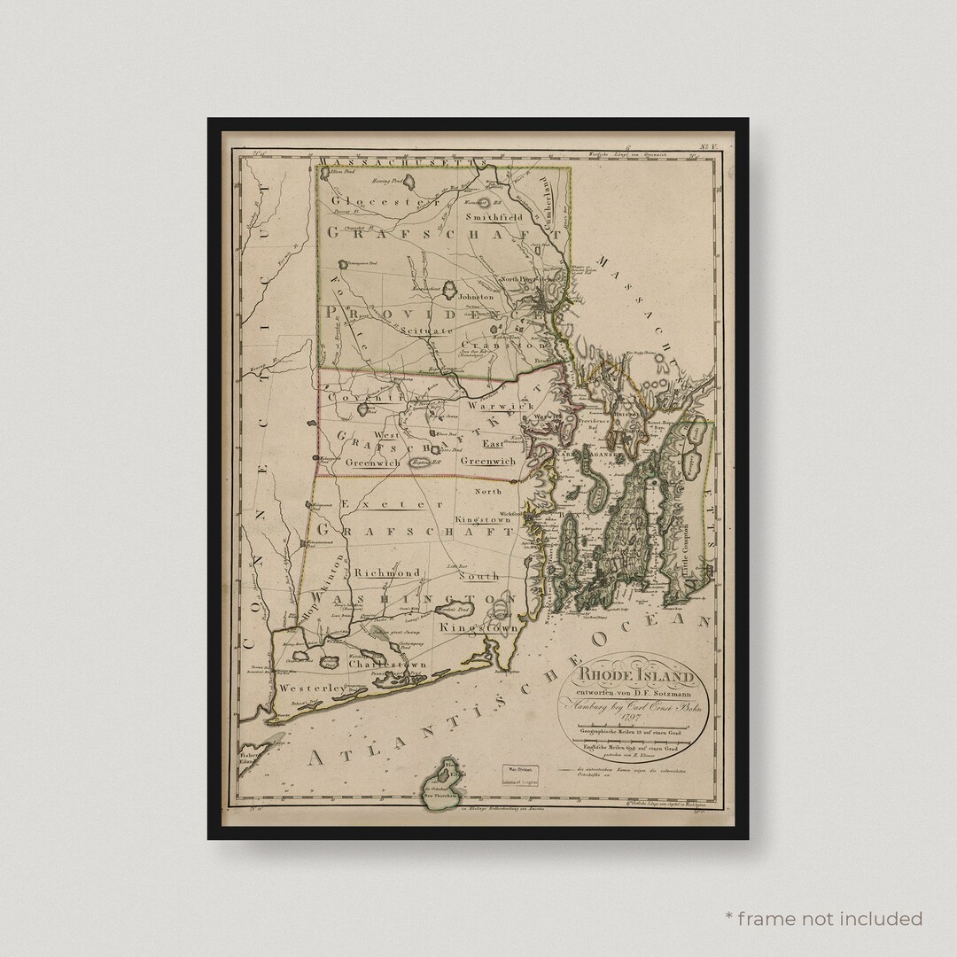 Rhode Island, Historical Map of Rhode Island, Antique Map of Rhode ...