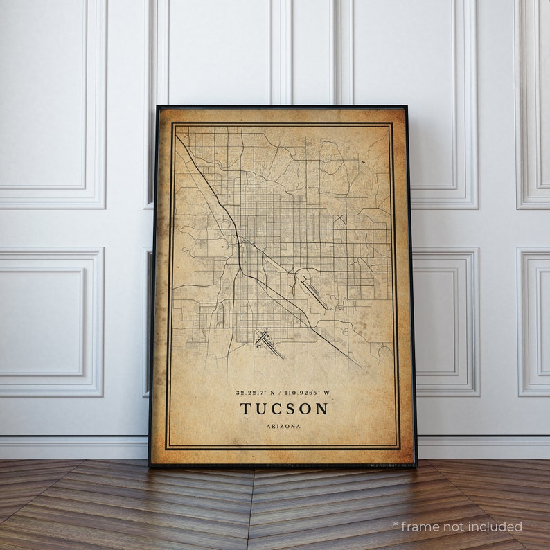 Tucson Vintage Map Print Tucson Retro Map Poster Antique | Etsy