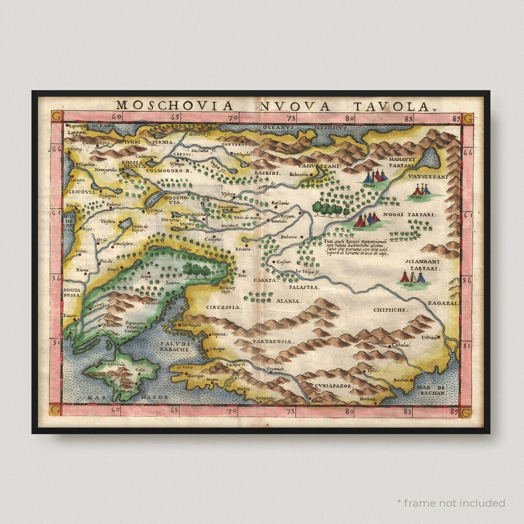 1574 Map of Russia and Ukraine, Antique Map of Russia and Ukraine, Old ...