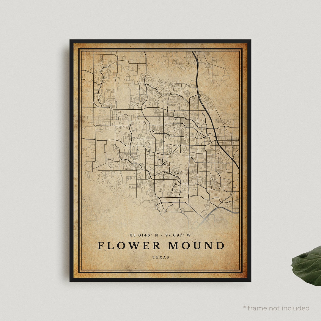 Flower Mound Vintage Map Print, Flower Mound Retro Map Poster, Antique ...