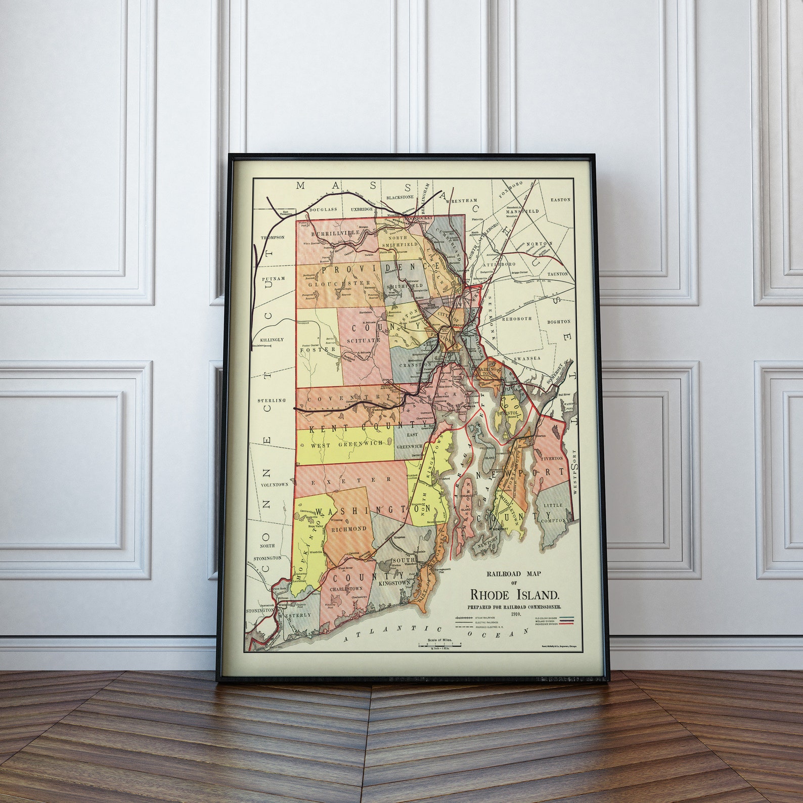 1910 Rhode Island Railroad Map Historical Map of Rhode | Etsy