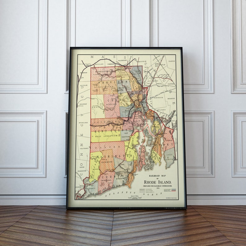 1910 Rhode Island Railroad Map Historical Map of Rhode | Etsy
