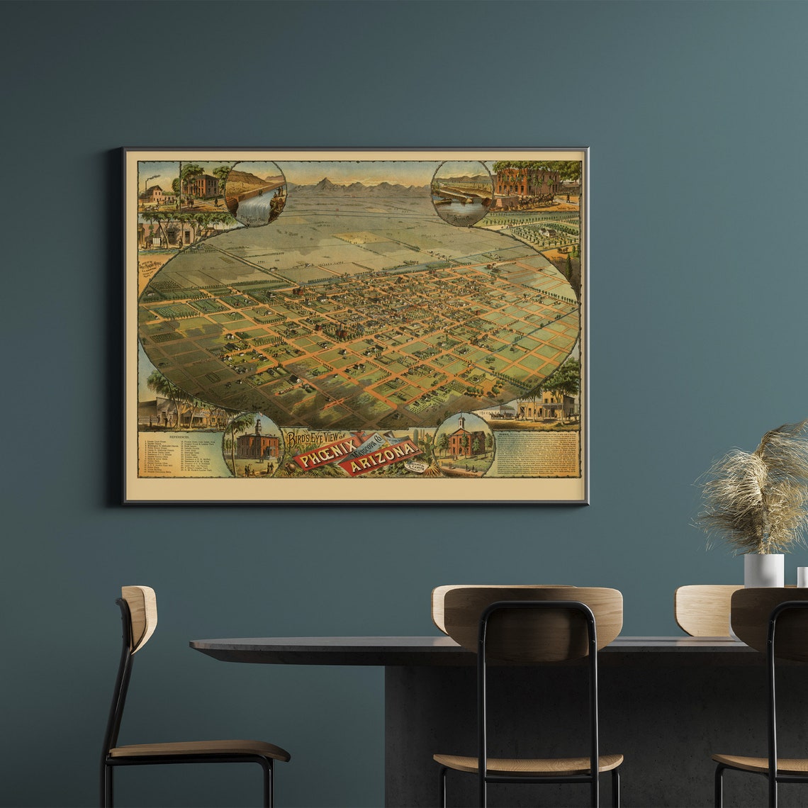 1885 Phoenix Aerial Map Antique Map of Phoenix Old - Etsy