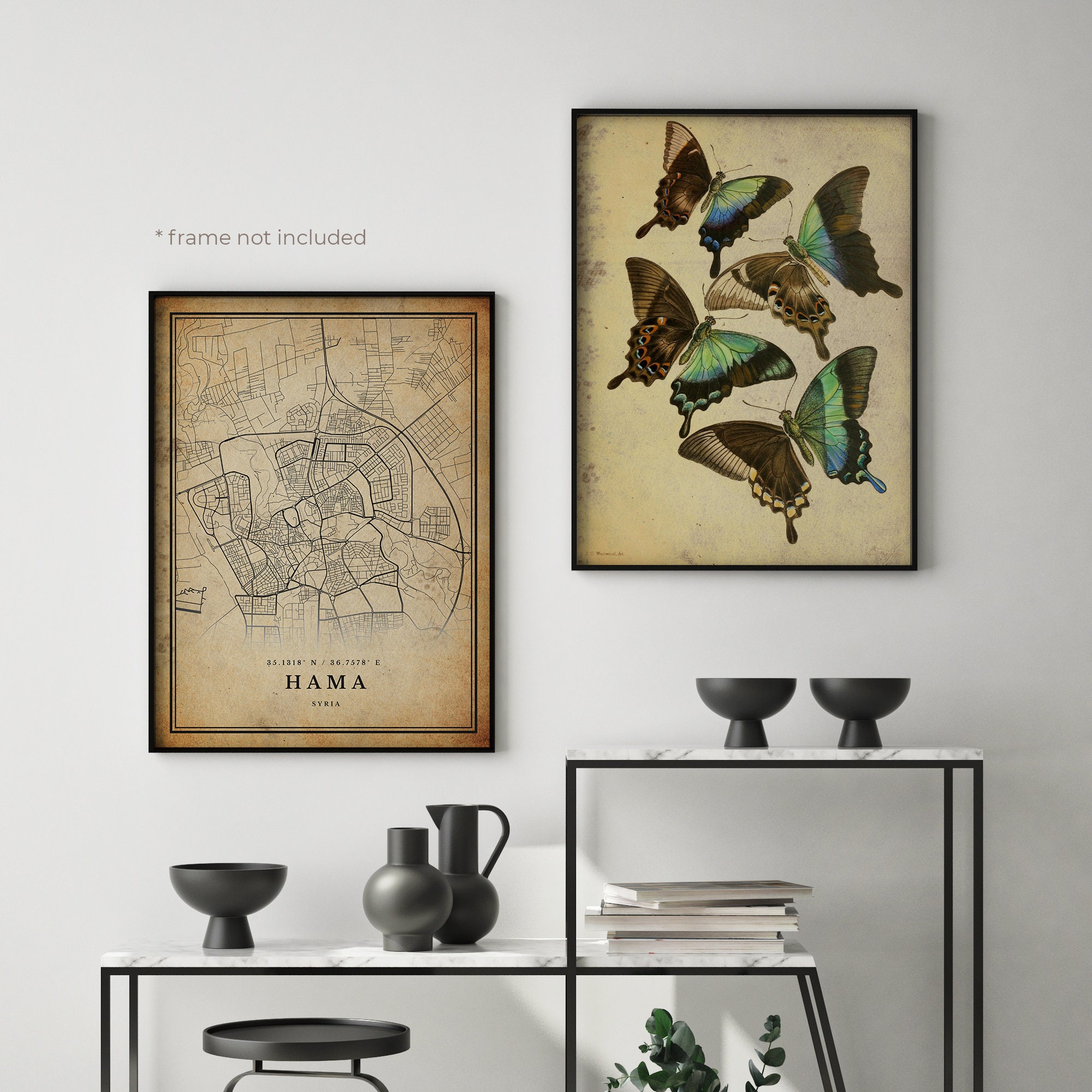 Hama Vintage Map Print, Hama Retro Map Poster, Antique Style Map, syria ...