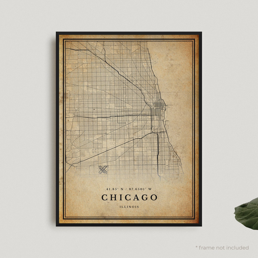 Chicago Vintage Map Print, Chicago Retro Map Poster, Antique Style Map ...