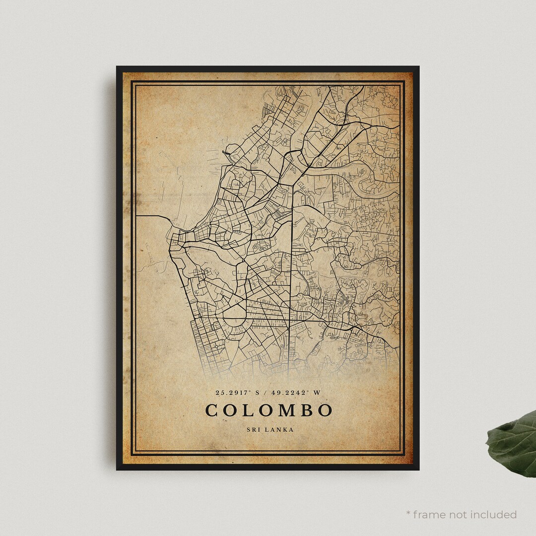 Colombo Vintage Map Print, Colombo Retro Map Poster, Antique Style Map ...