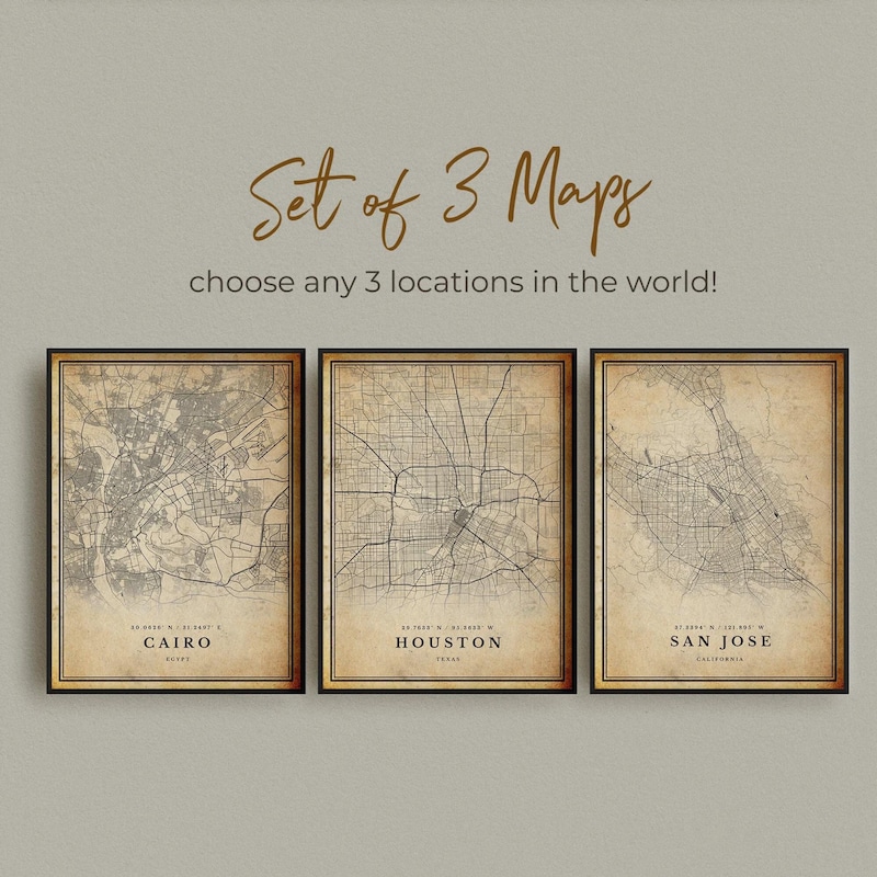 Custom Map Set 3 Canvas - Etsy