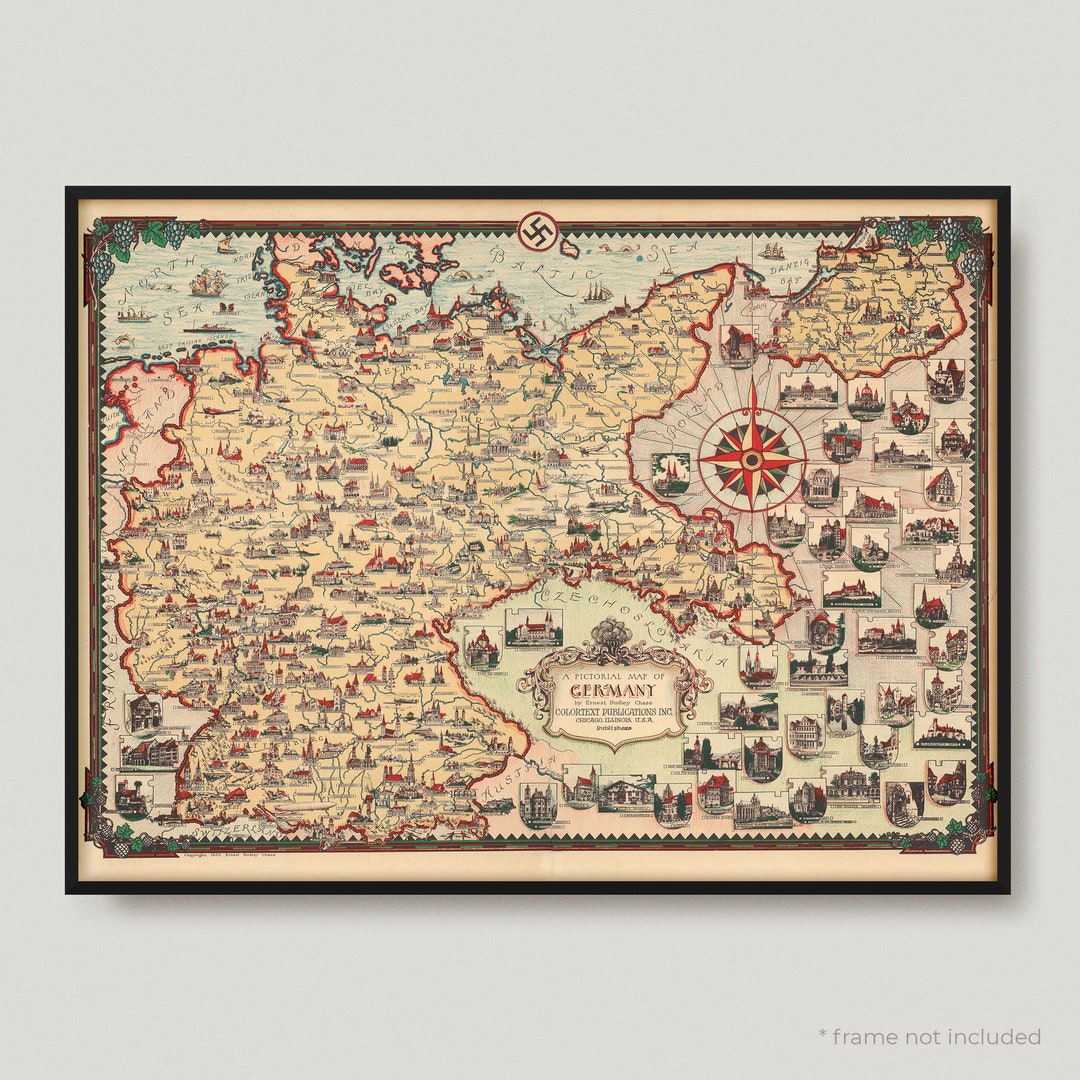 1935 Pictorial Map of Germany, Antique Map of Germany, Old Map of ...