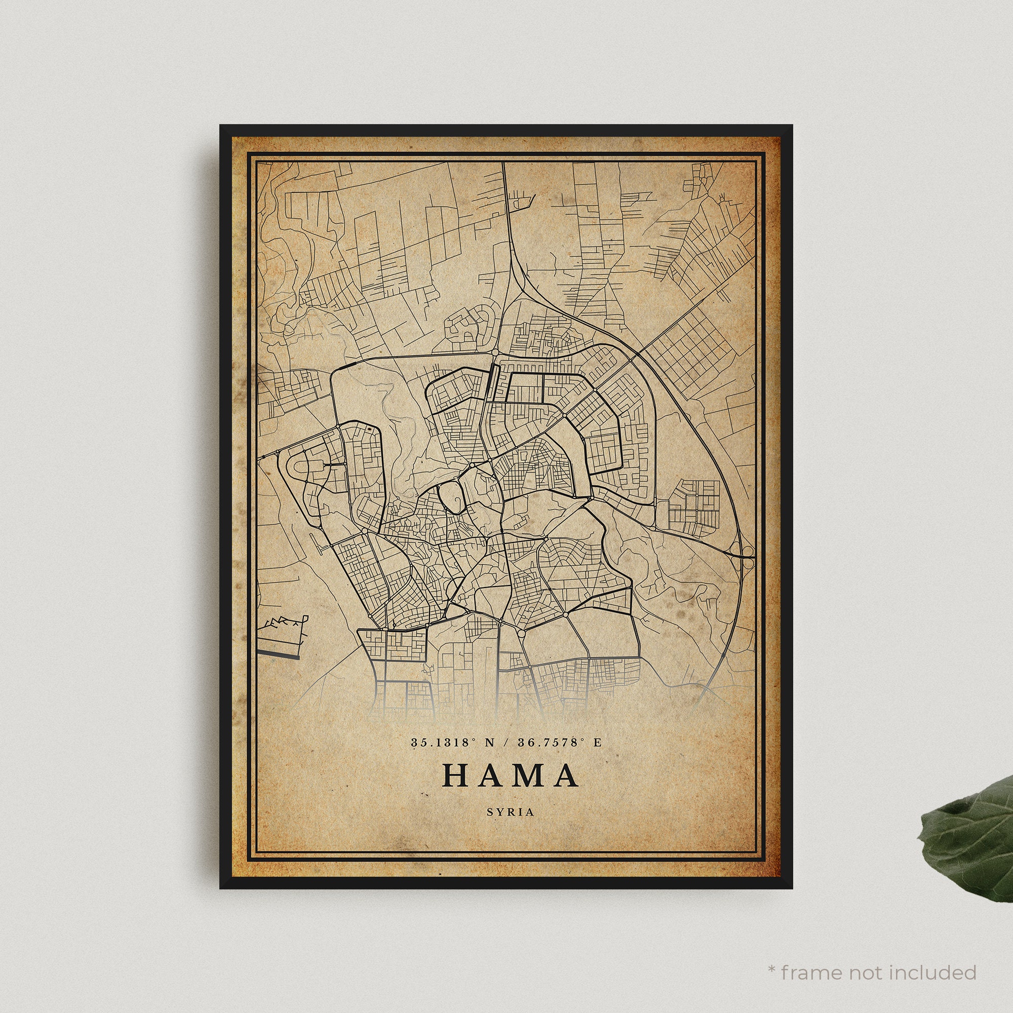 Hama Vintage Map Print, Hama Retro Map Poster, Antique Style Map, syria ...