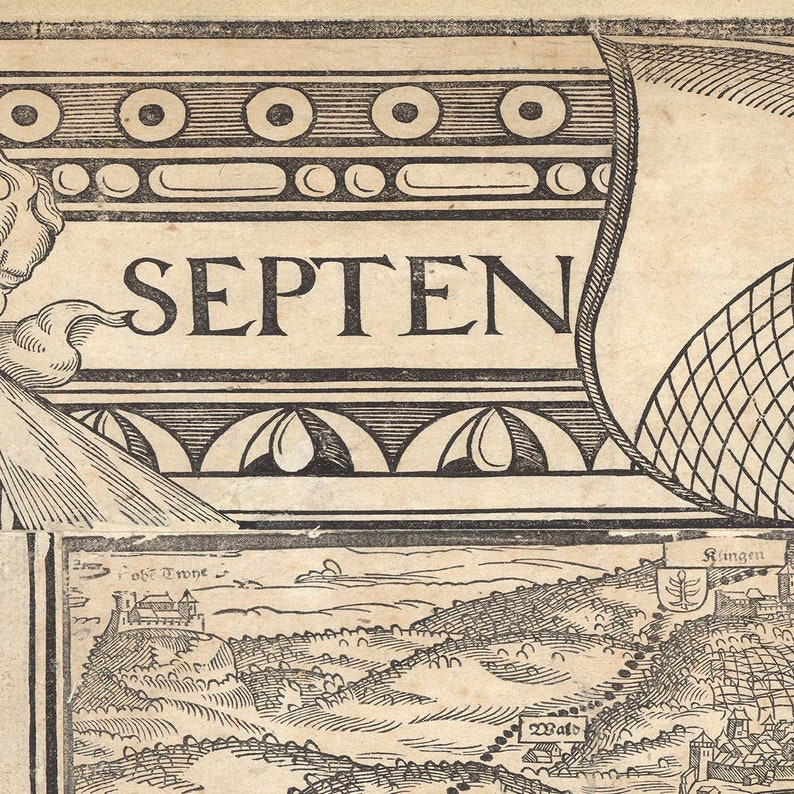 1566 Zurich Kanton, Antique Map of Zurich, Old Historical Map of Zurich ...