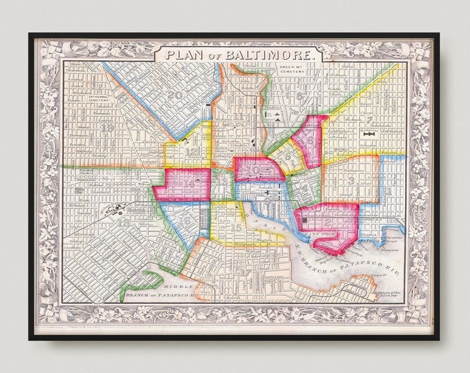 1860 Mitchell Map of Baltimore Antique Map of Baltimore Old - Etsy