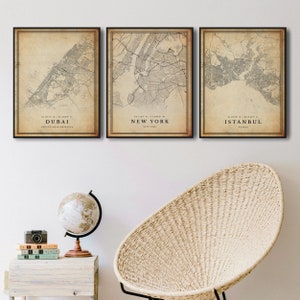 Set of 3 ANY CITY Vintage Map Posters Personalized Antique Map Prints ...