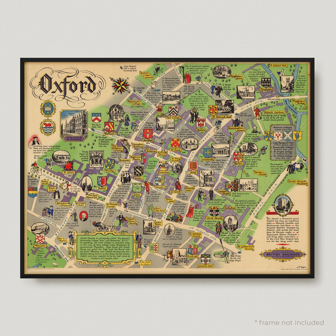 1949 Oxford. British Railways, Antique Map of Oxford, Old Historical ...