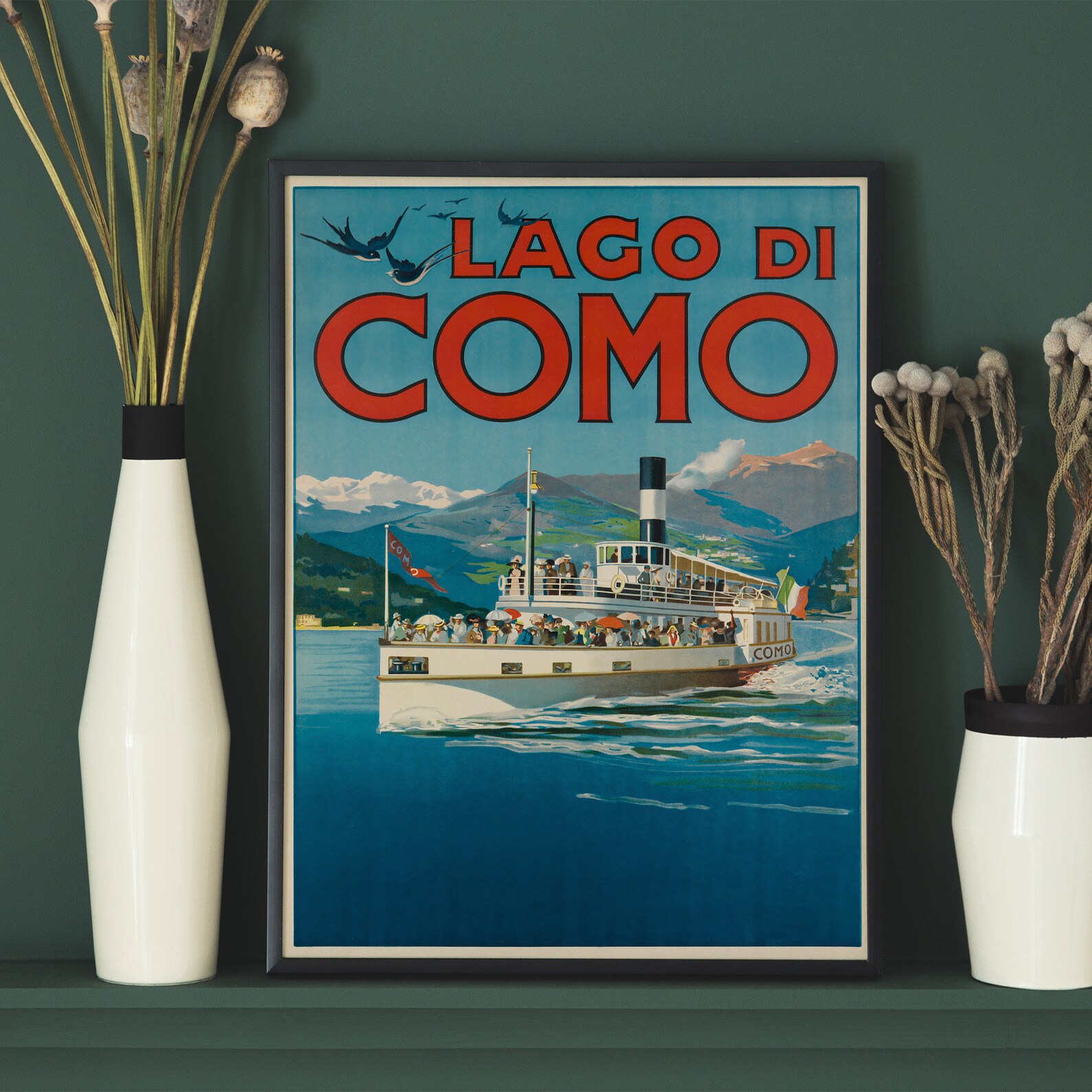 Lago Di Como Vintage Poster, Lago Di Como Retro Print, Vintage Italian ...