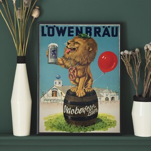 Lowenbrau Vintage Poster, German Beverage Retro Print, German Beverage ...