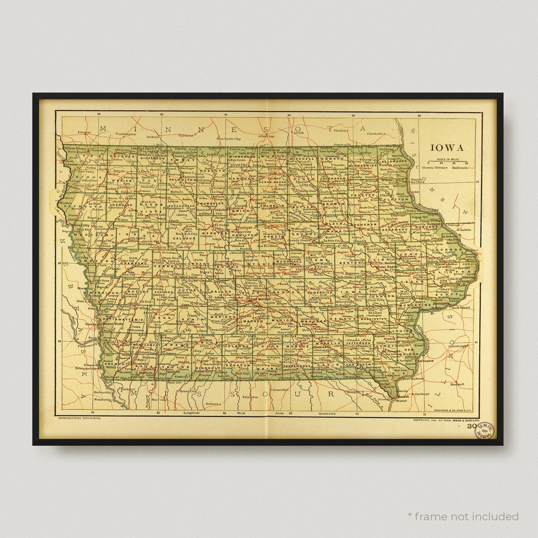 Map of Iowa, Historical Map of Iowa, Antique Map of Iowa, Old Map of ...