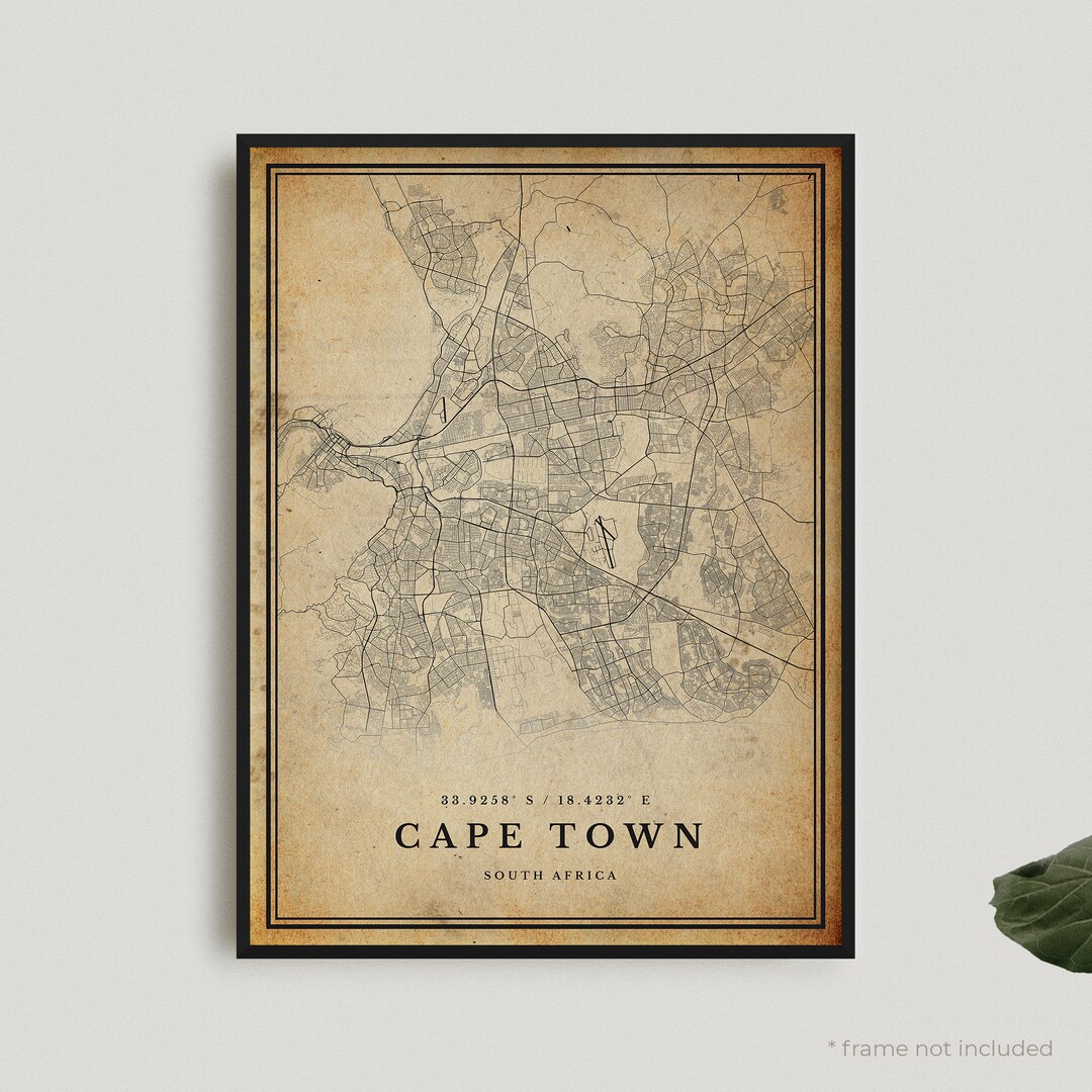 Cape Town Vintage Map Print, Cape Town Retro Map Poster, Antique Style ...