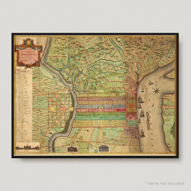 1802 Philadelphia Street Map, Antique Map of Philadelphia, Old ...
