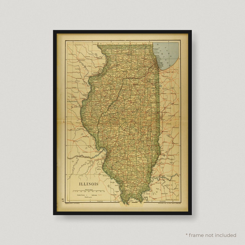 Map of Illinois Historical Map of Illinois Antique Map of - Etsy