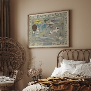 1962 World Map Showing Flight Paths, World Flight Routes Vintage Map ...