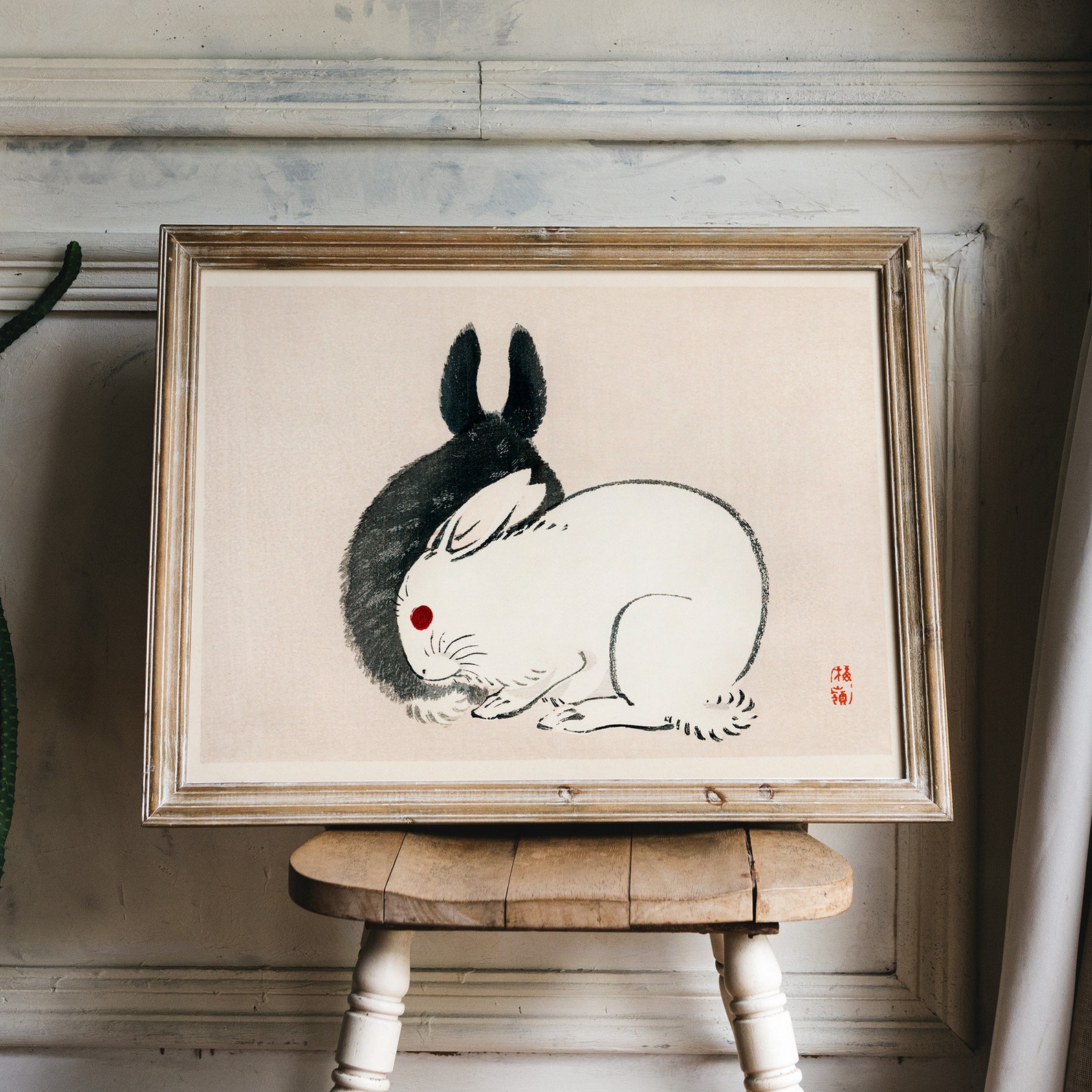 Black and White Rabbits Vintage Poster Two Rabbits Retro - Etsy