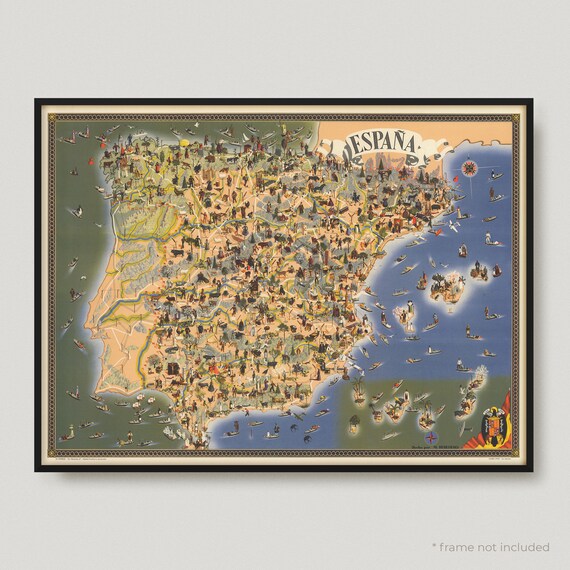 1957 Spain Antique map of Spain Old Map of Spain Vintage | Etsy